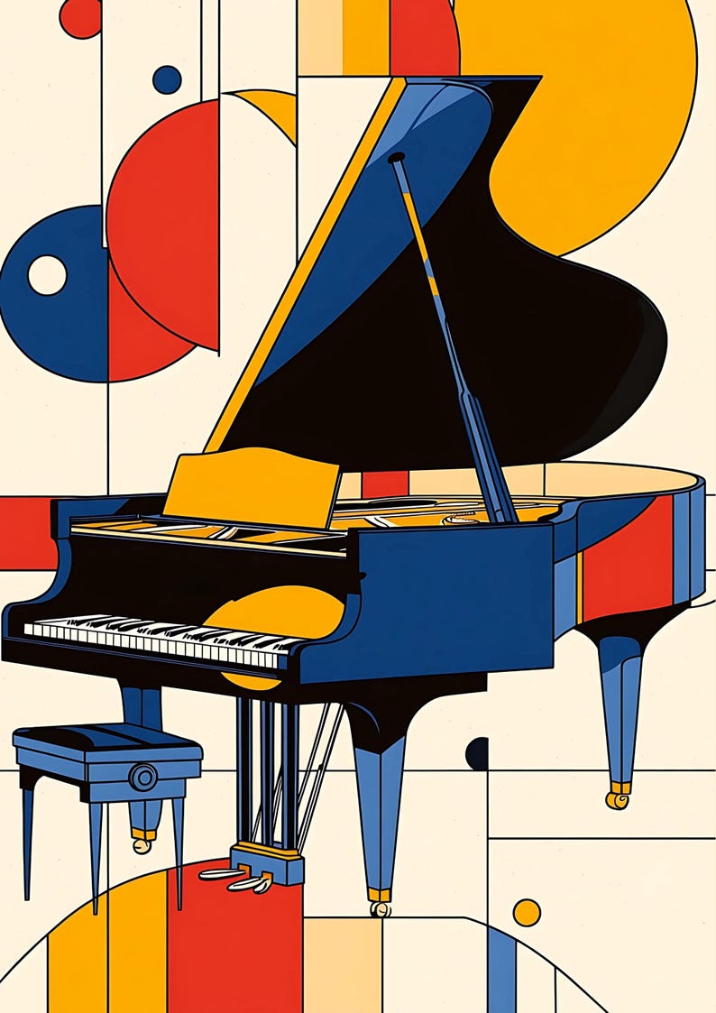 7 Modern Abstract Piano Art Print Minimalist Retro Geometric Music ...