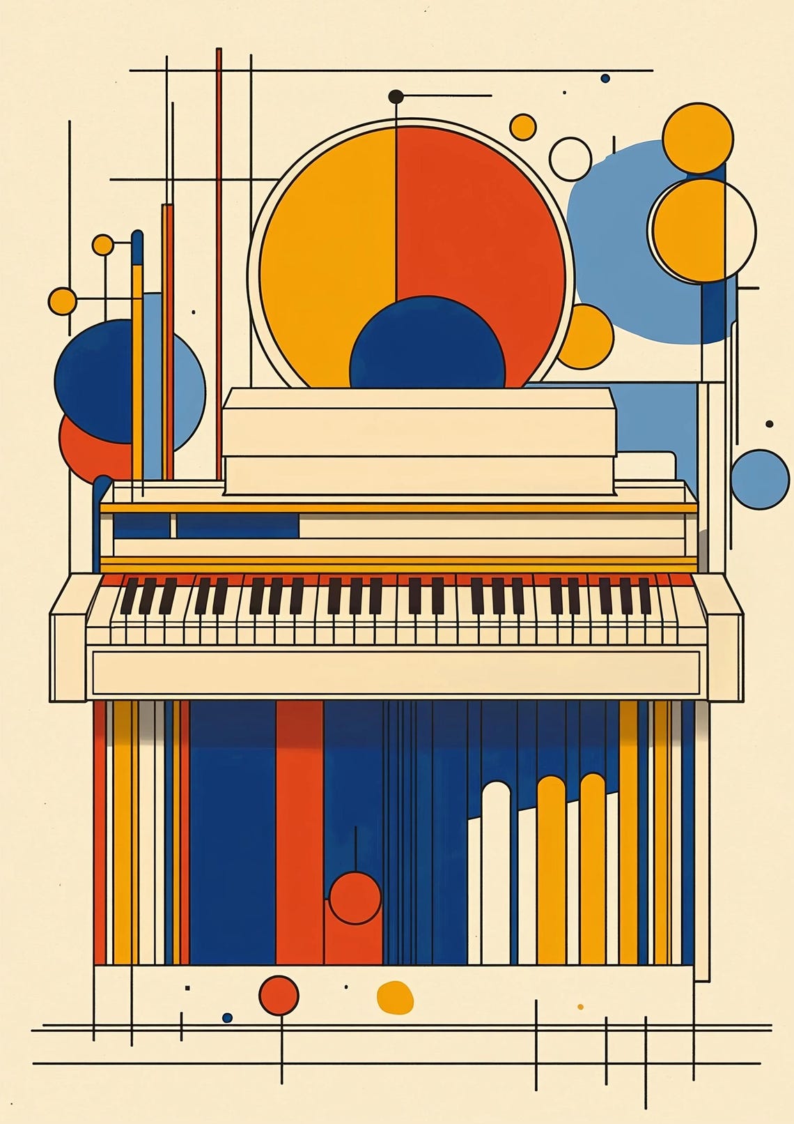 7 Modern Abstract Piano Art Print Minimalist Retro Geometric Music ...