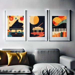 7 Modern Abstract Piano Art Print Minimalist Retro Geometric Music ...