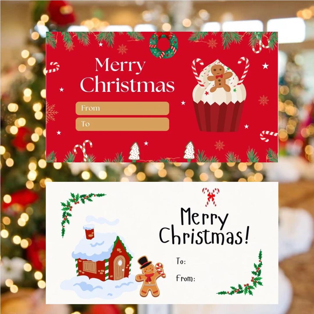 Printable Christmas Gift Tag, Gingerbread Man Design, Red, White ...
