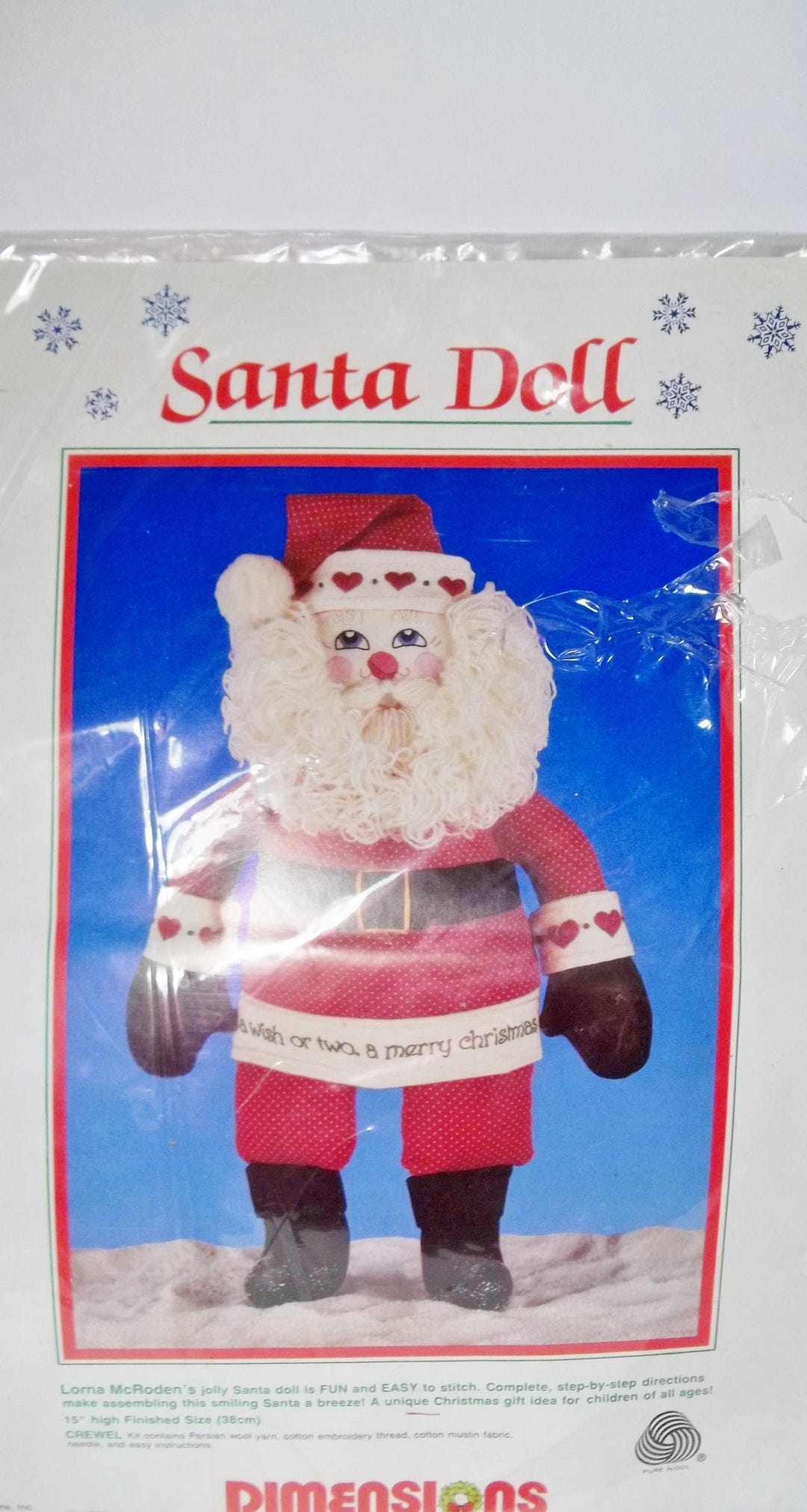 Vintage 80's Santa Doll Kit, Dimensions Crewel Kit 8056, 15 Santa Claus ...