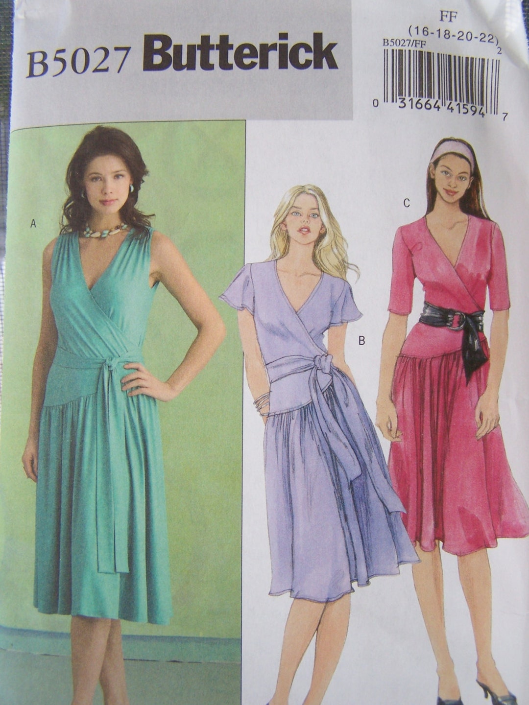 Mock Full Figure Wrap Dress Butterick B5027 Sewing Pattern, Belted ...