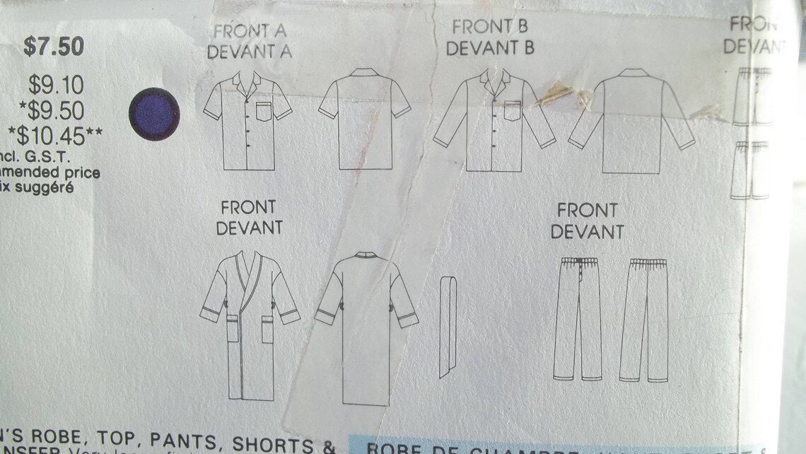 Men's Pajamas and Robe Vogue 7079 Sewing Pattern Men's - Etsy