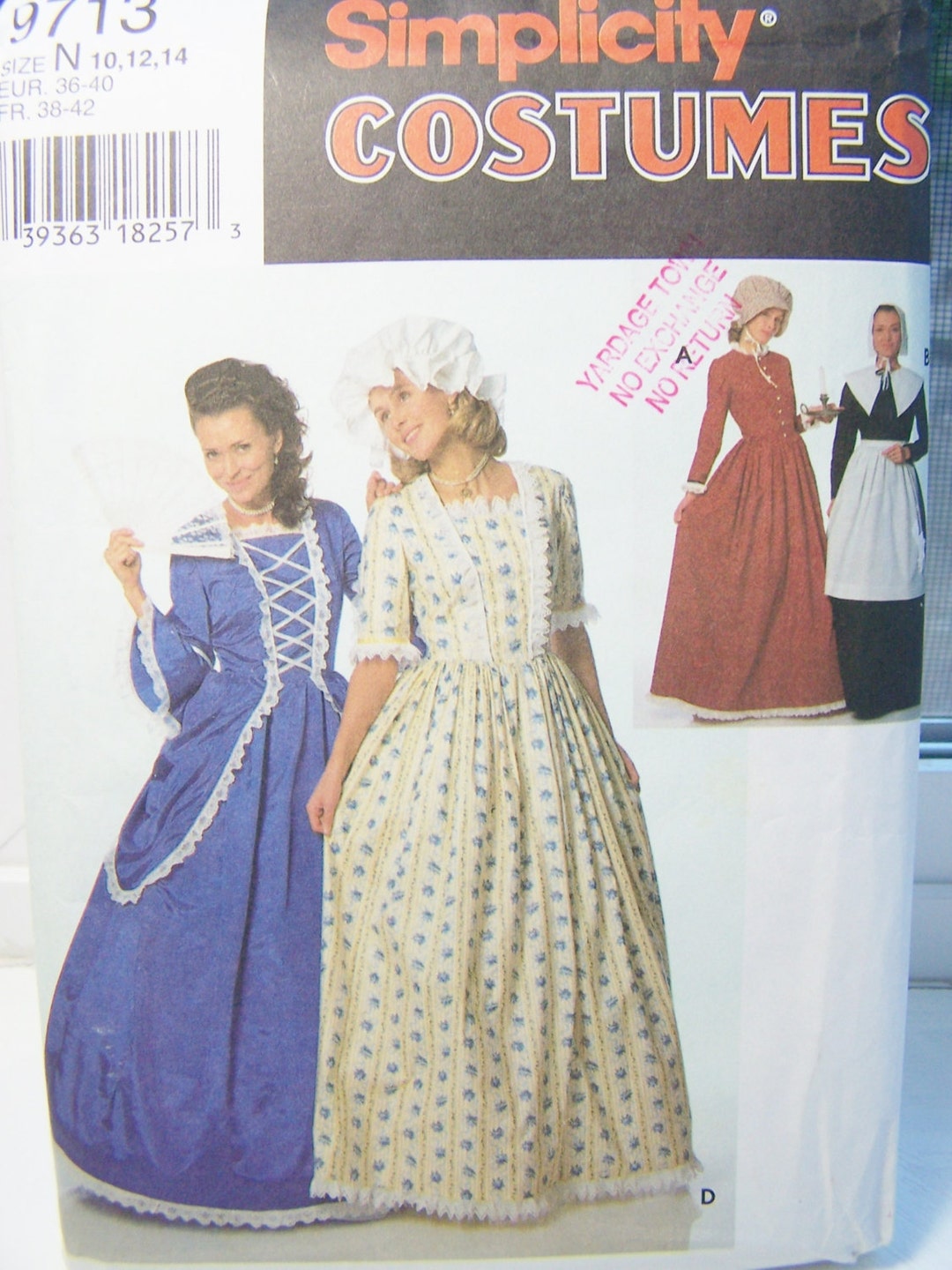 Girl's Historic Gown, Simplicity 9713 Sewing Pattern Pilgrim Dress ...