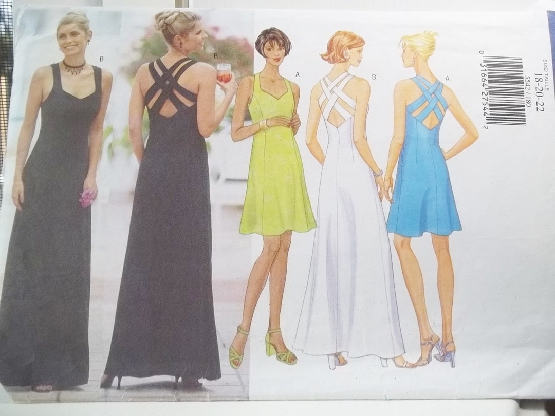 Plus Size Long Evening Gown Butterick 5542 Sewing Pattern, Formal ...