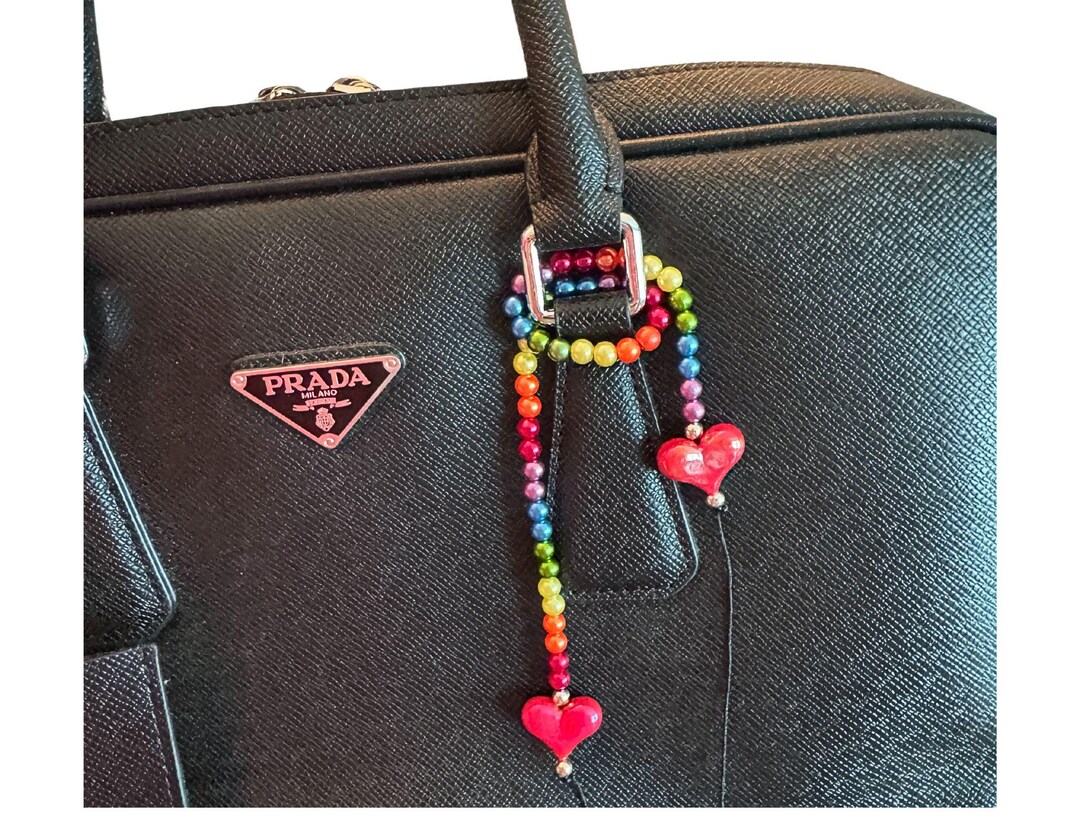 Rainbow Bag Charm, Beaded Bag Charm, Heart Bag Charm, Handmade Bag ...