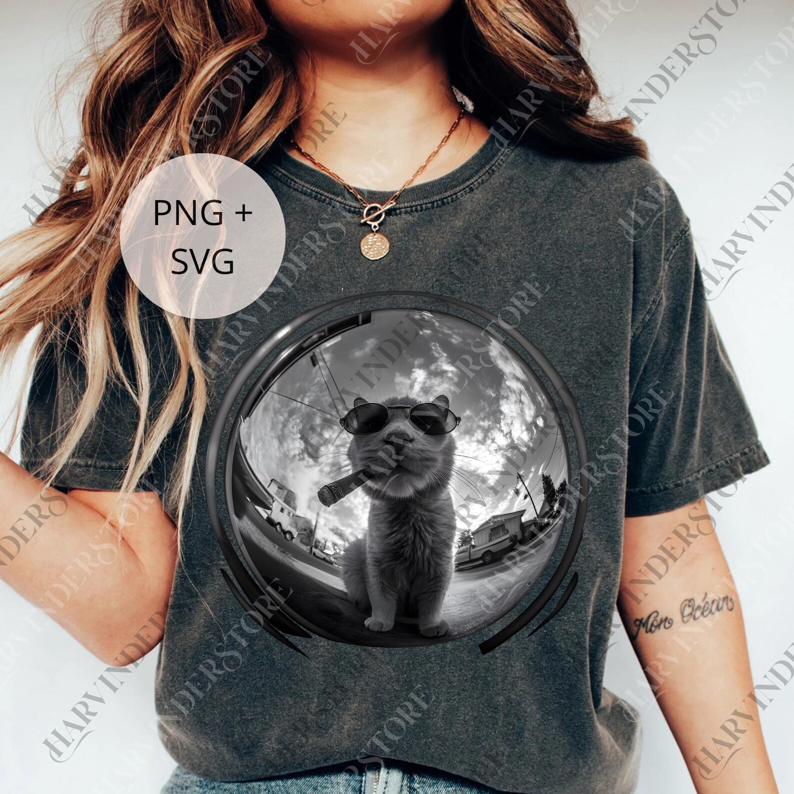 Funny Cigar Cat Fisheye Graphic Png, Funny Cat Gang Graphic Digital ...