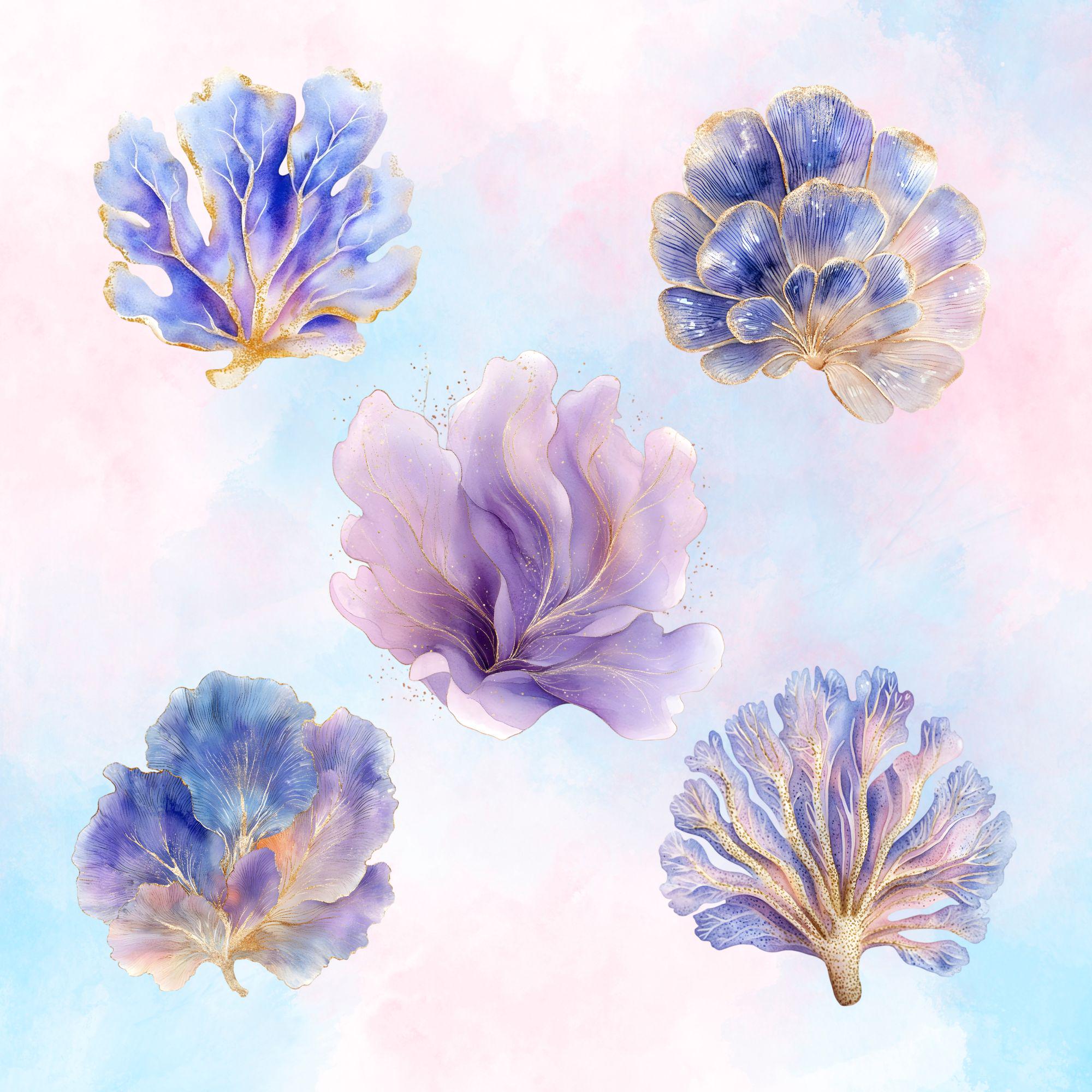 Watercolor Seashell Clipart | Iridescent Coral Reef PNG (300 DPI) - Etsy
