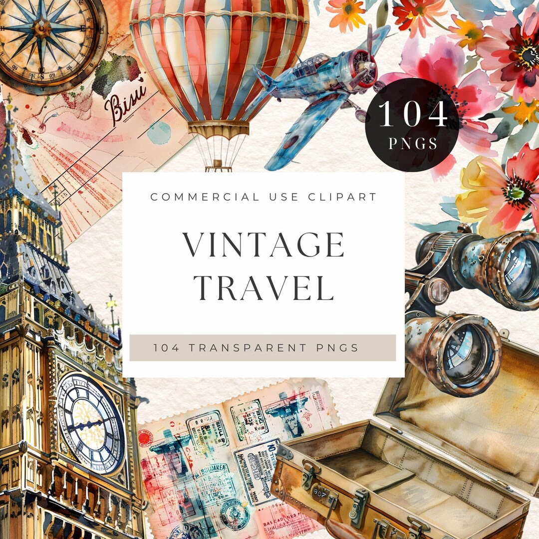 104 Vintage Travel Illustrations PNG | Antique Adventure Ephemera ...