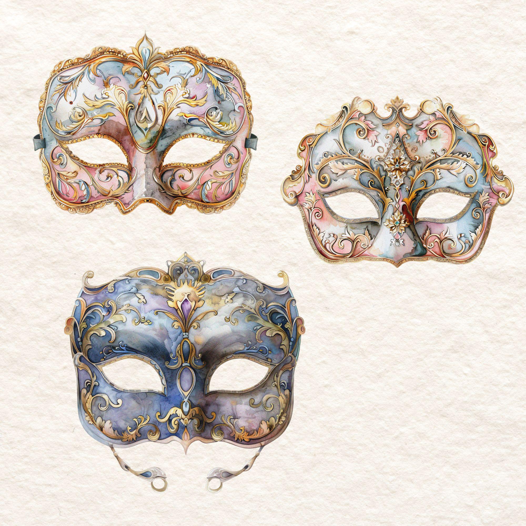 Watercolor Masquerade Mask Clipart | Gold Filigree Renaissance PNG ...
