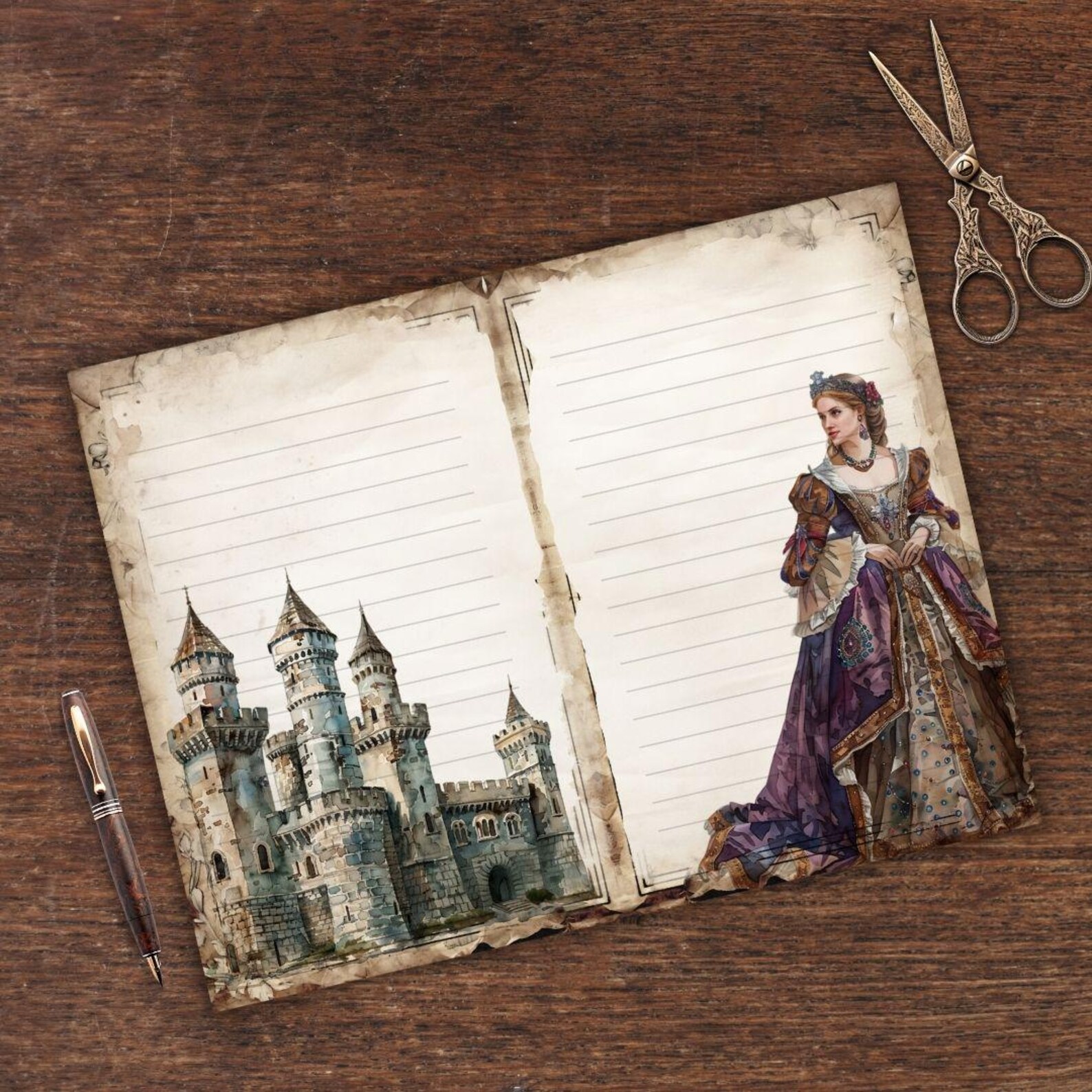 Medieval Junk Journal Pages | 8 Lined Vintage Paper | Tudor Double ...
