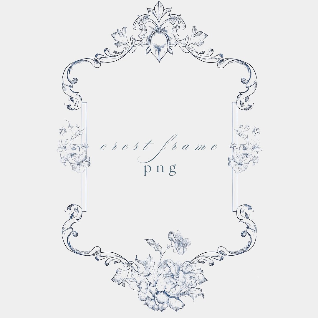Floral Wedding Crest Frame PNG | Elegant Fine Line Design (digital ...