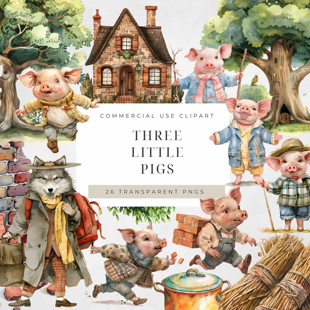 Three Little Pigs Clipart Pack | 26 Transparent Pngs | Nursery ...