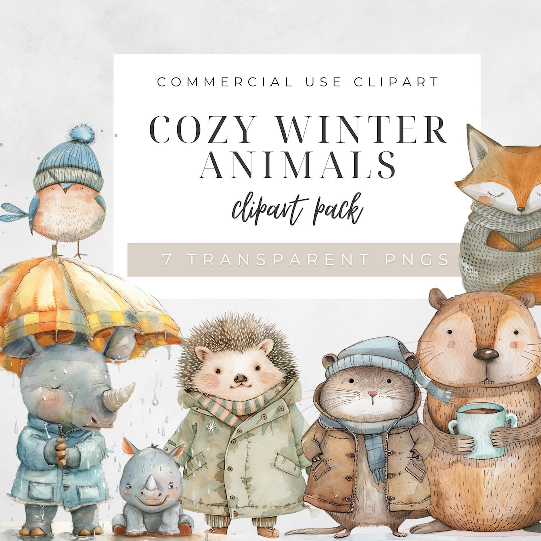 Cute Winter Animals Clipart Pack | Watercolor Pngs for Kids, Winter ...