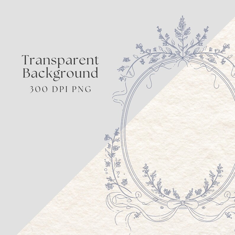 Floral Wedding Crest Frame PNG | Fine Line Invitation Design (digital ...