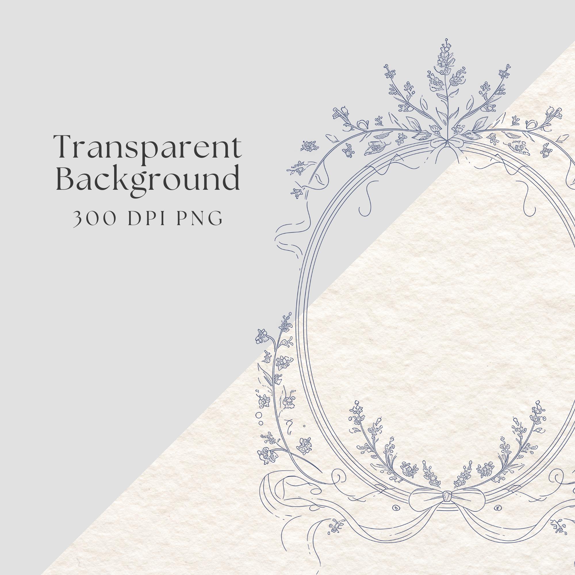 Floral Wedding Crest Frame PNG | Fine Line Invitation Design (digital ...