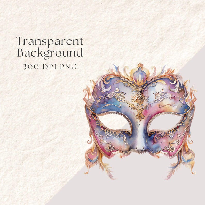 Watercolor Masquerade Mask Clipart | Gold Filigree Renaissance PNG ...