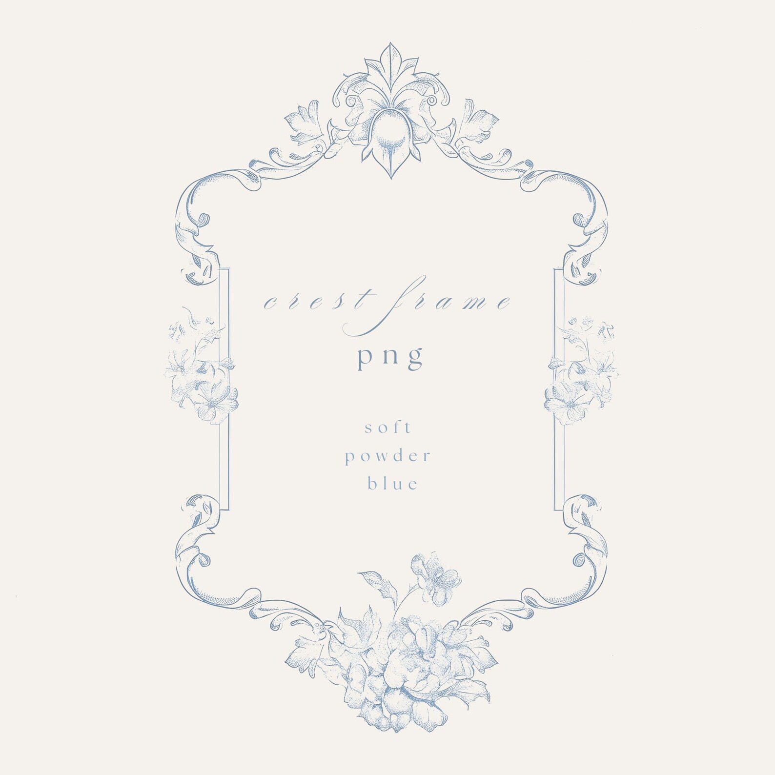 Blue Floral Wedding Crest Frame PNG | Fine Line Design (digital ...