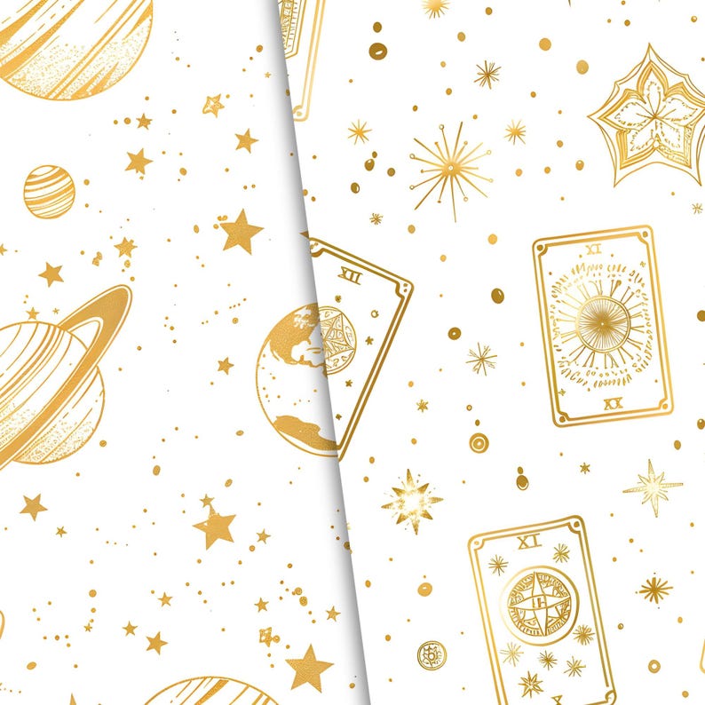 Celestial Seamless Patterns | White & Gold Digital Paper Pack (digital ...