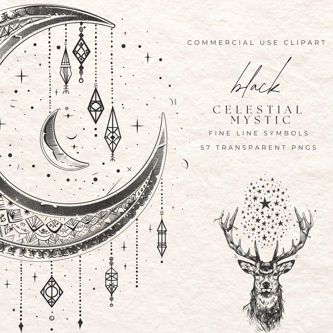 Celestial Fine Line Clipart | Mystic Alchemy Symbols (57 Pngs) - Etsy