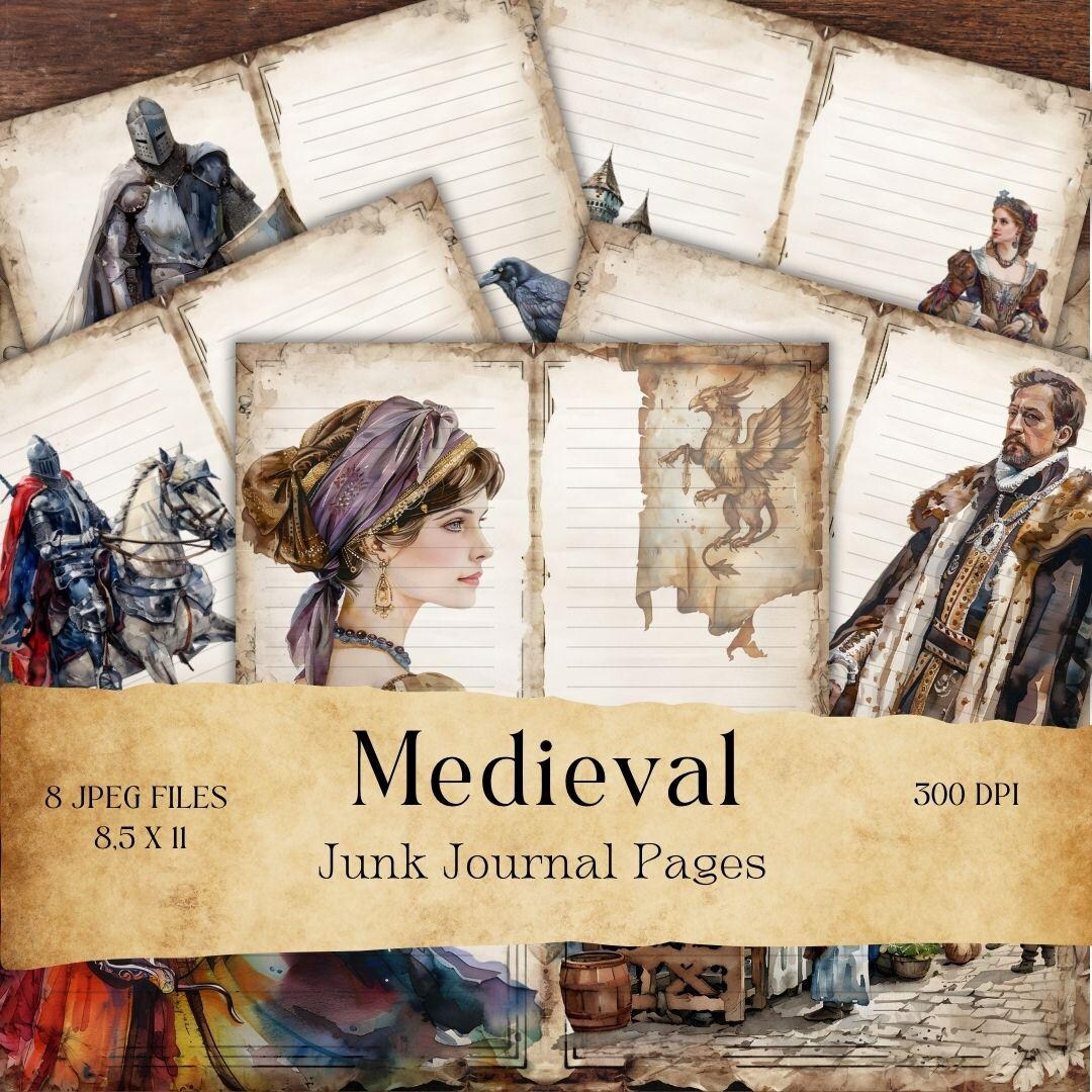 Medieval Junk Journal Pages | 8 Lined Vintage Paper | Tudor Double ...
