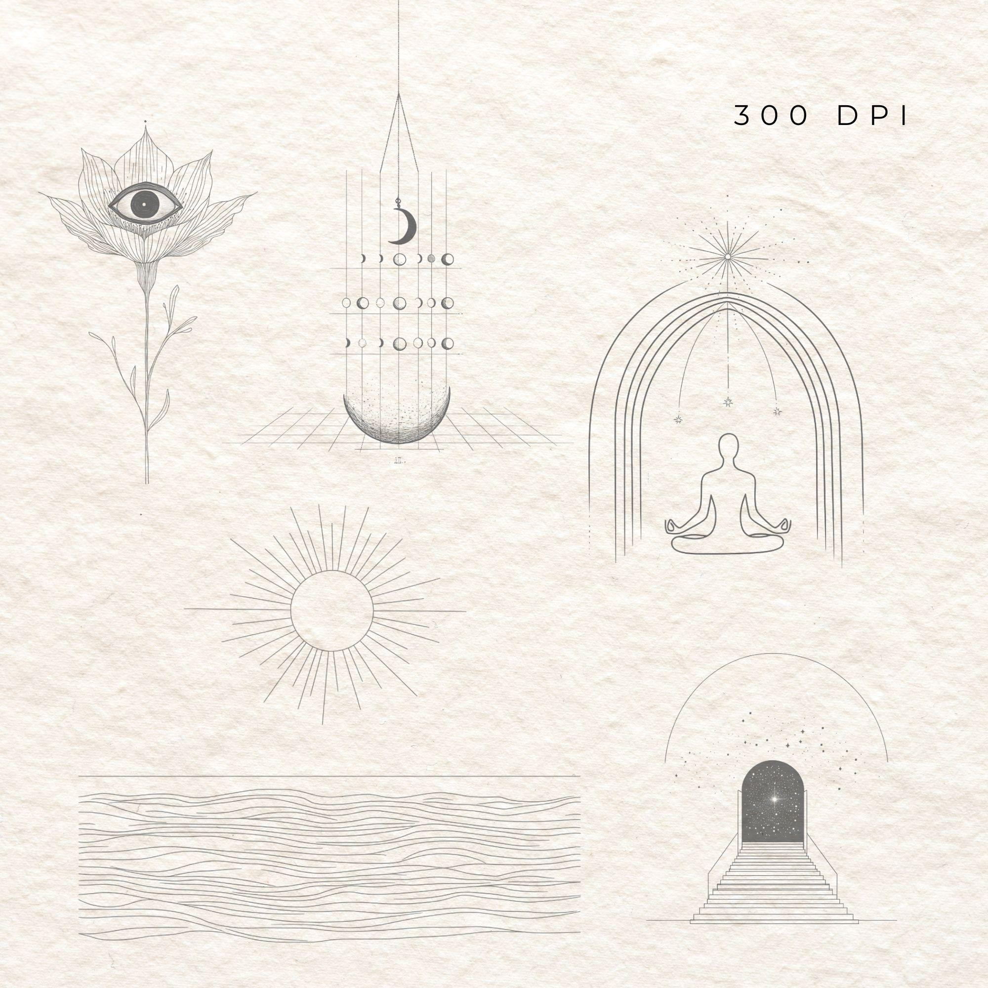 Manifestation Symbols Clipart | Fine Line Spiritual Clip Art | Law of ...