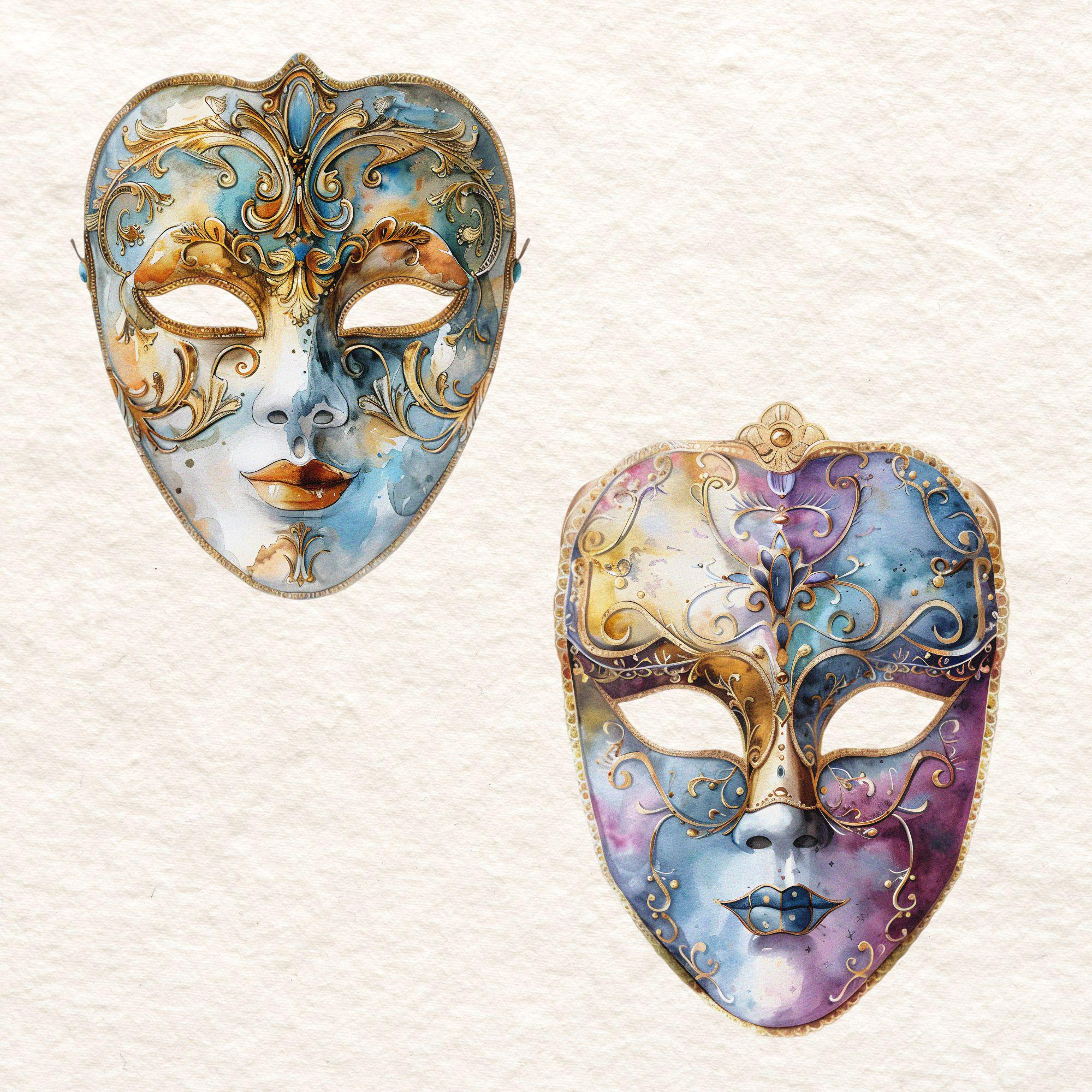 Watercolor Masquerade Mask Clipart | Gold Filigree Renaissance PNG ...