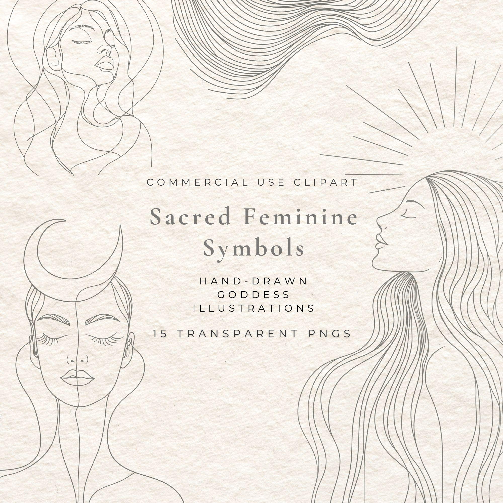 Goddess Symbols Fine Line Art Clipart | Boho Tattoo Logos (PNG) - Etsy