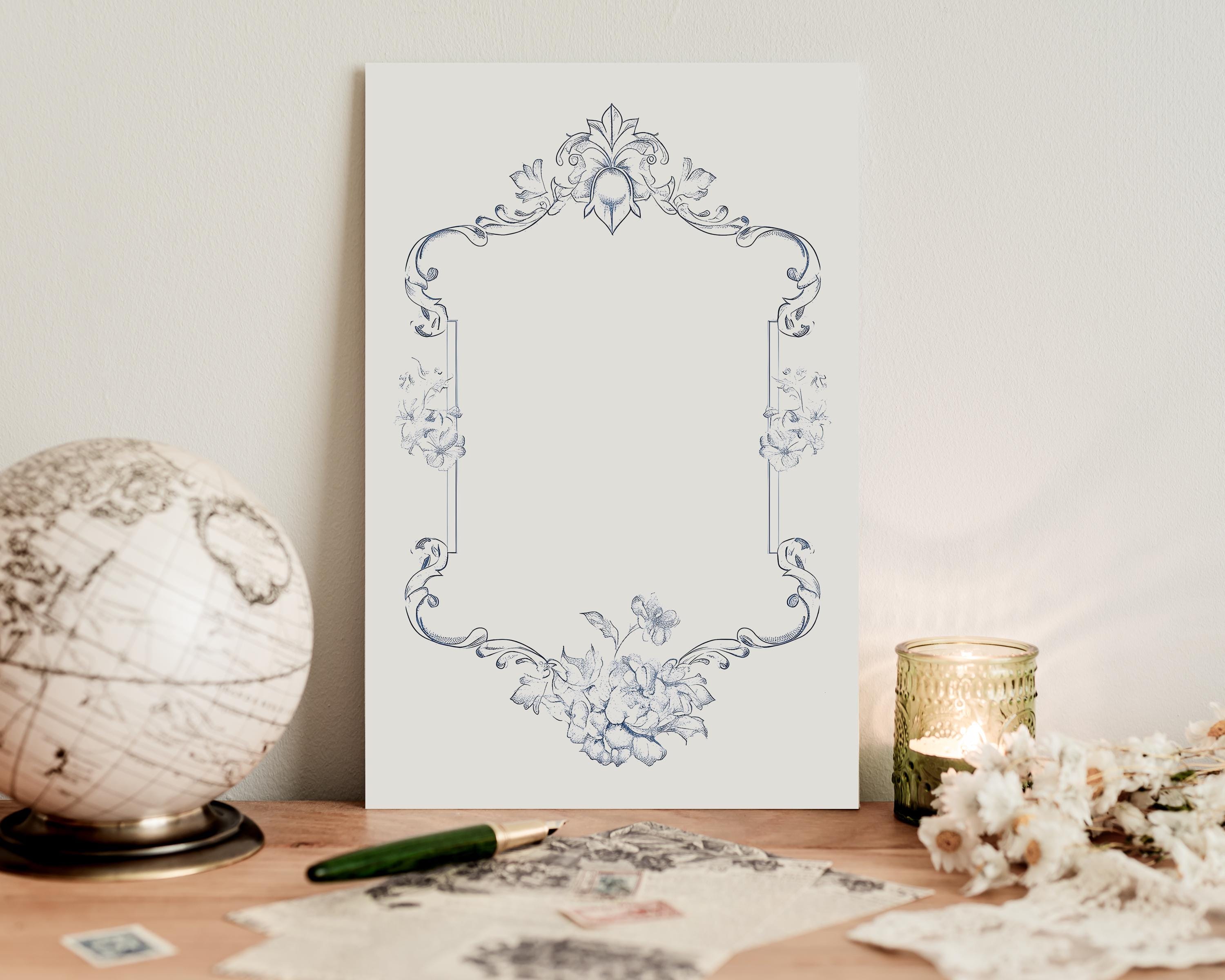 Floral Wedding Crest Frame PNG | Elegant Fine Line Design (digital ...