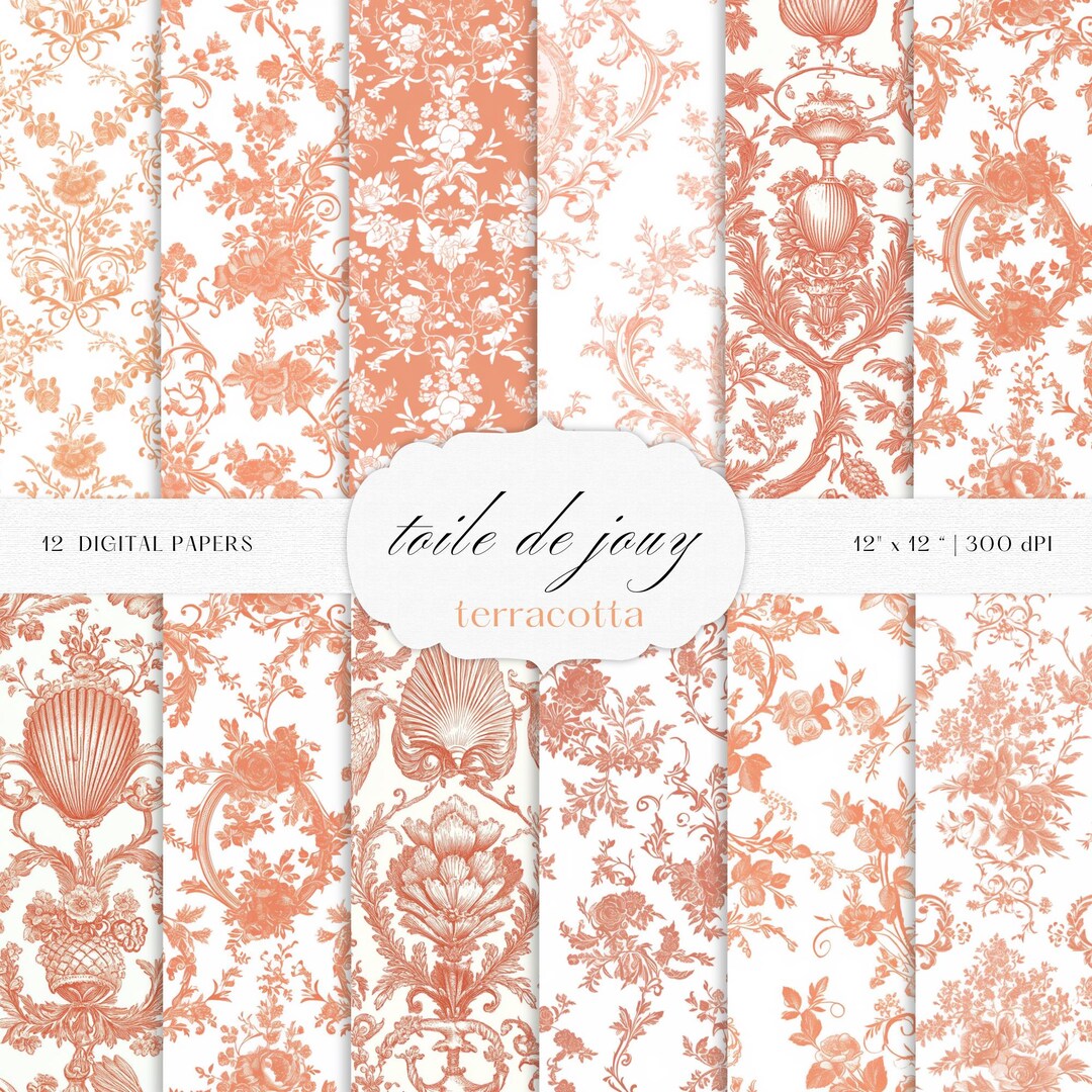 Toile De Jouy Seamless Patterns - Terracotta Pack of 12 High Res PNG ...