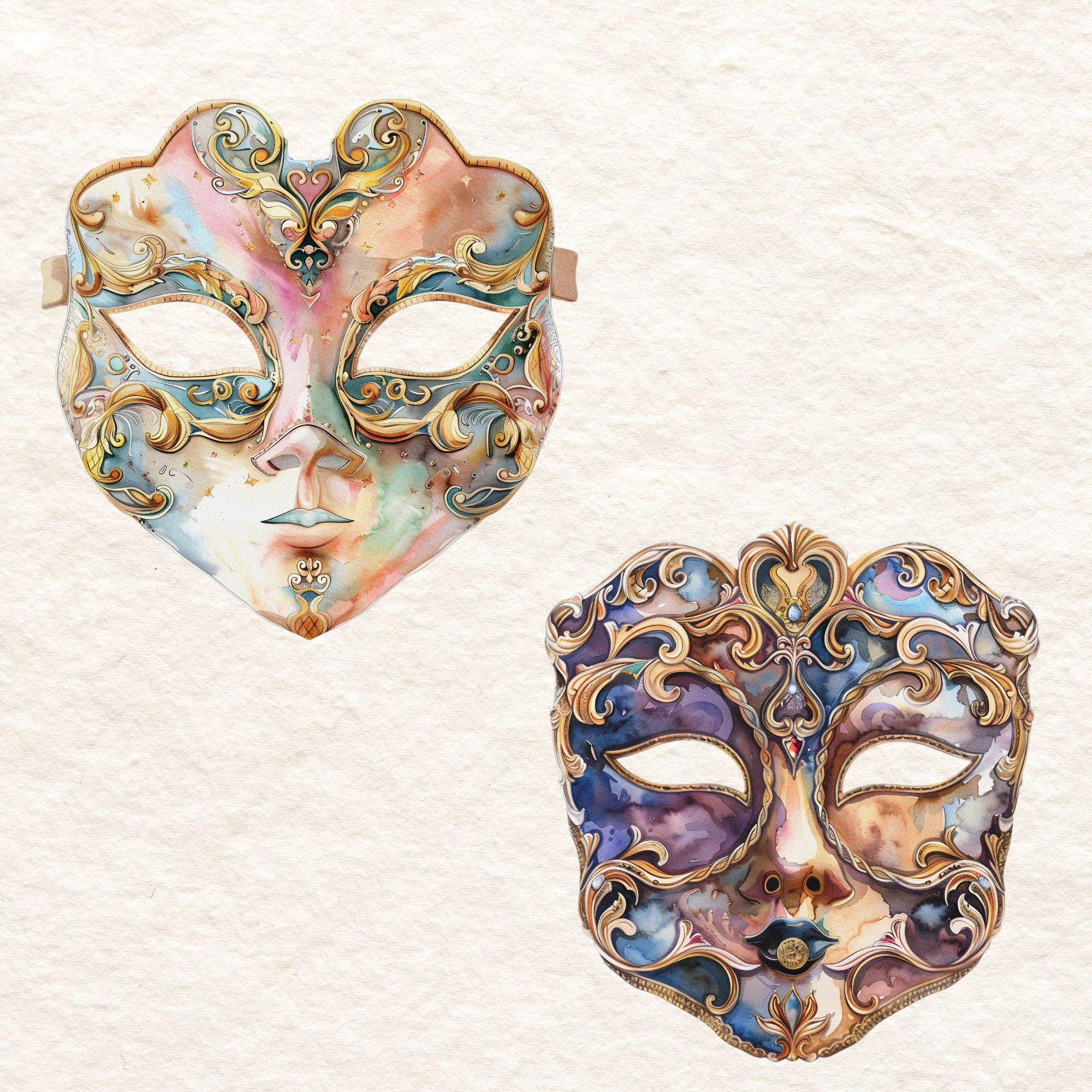 Watercolor Masquerade Mask Clipart | Gold Filigree Renaissance PNG ...