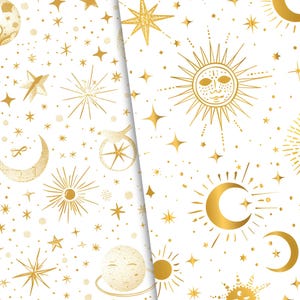 Celestial Seamless Patterns | White & Gold Digital Paper Pack (digital ...