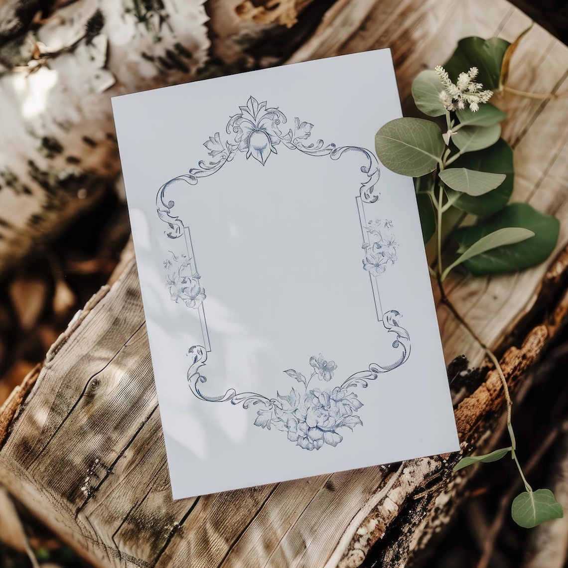 Floral Wedding Crest Frame PNG | Elegant Fine Line Design (digital ...