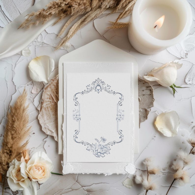 Floral Wedding Crest Frame PNG | Elegant Fine Line Design (digital ...