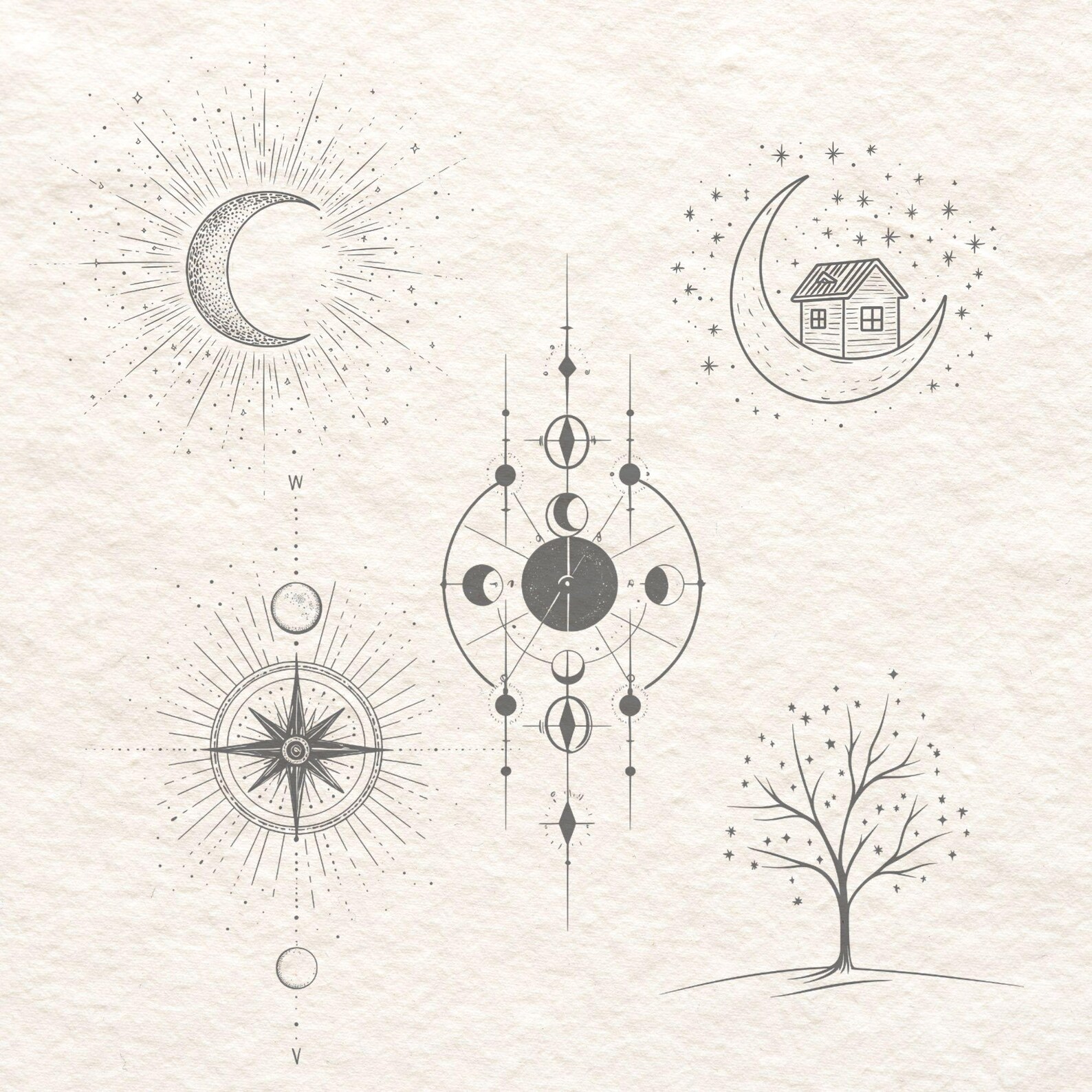 Manifestation Symbols Clipart | Fine Line Spiritual Clip Art | Law of ...