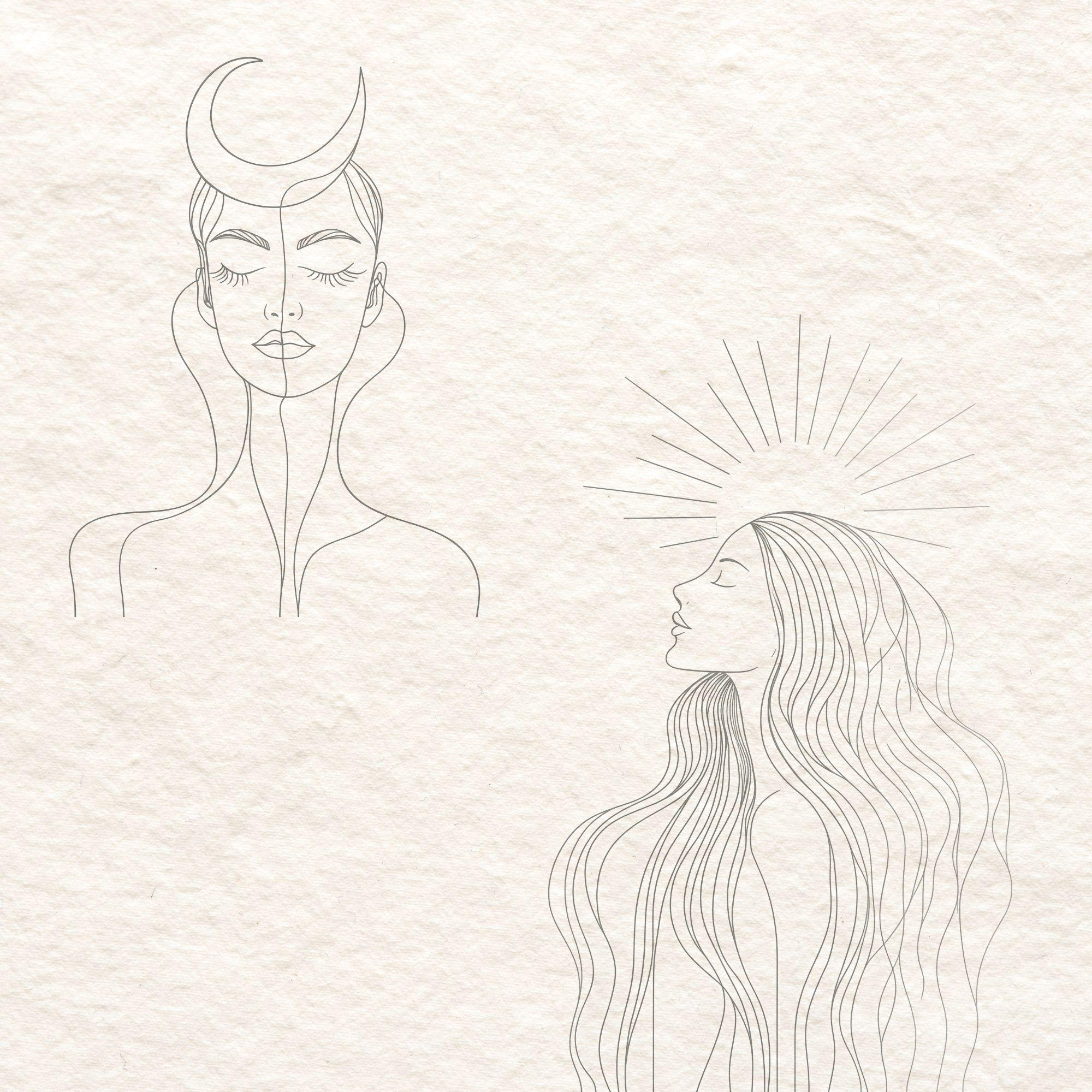 Goddess Symbols Fine Line Art Clipart | Boho Tattoo Logos (PNG) - Etsy