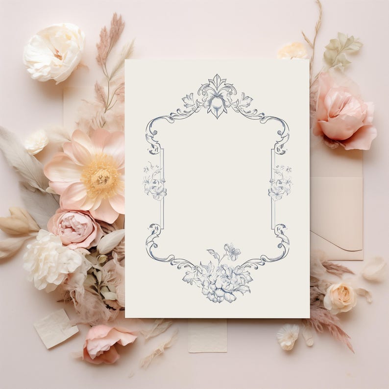 Floral Wedding Crest Frame PNG | Elegant Fine Line Design (digital ...