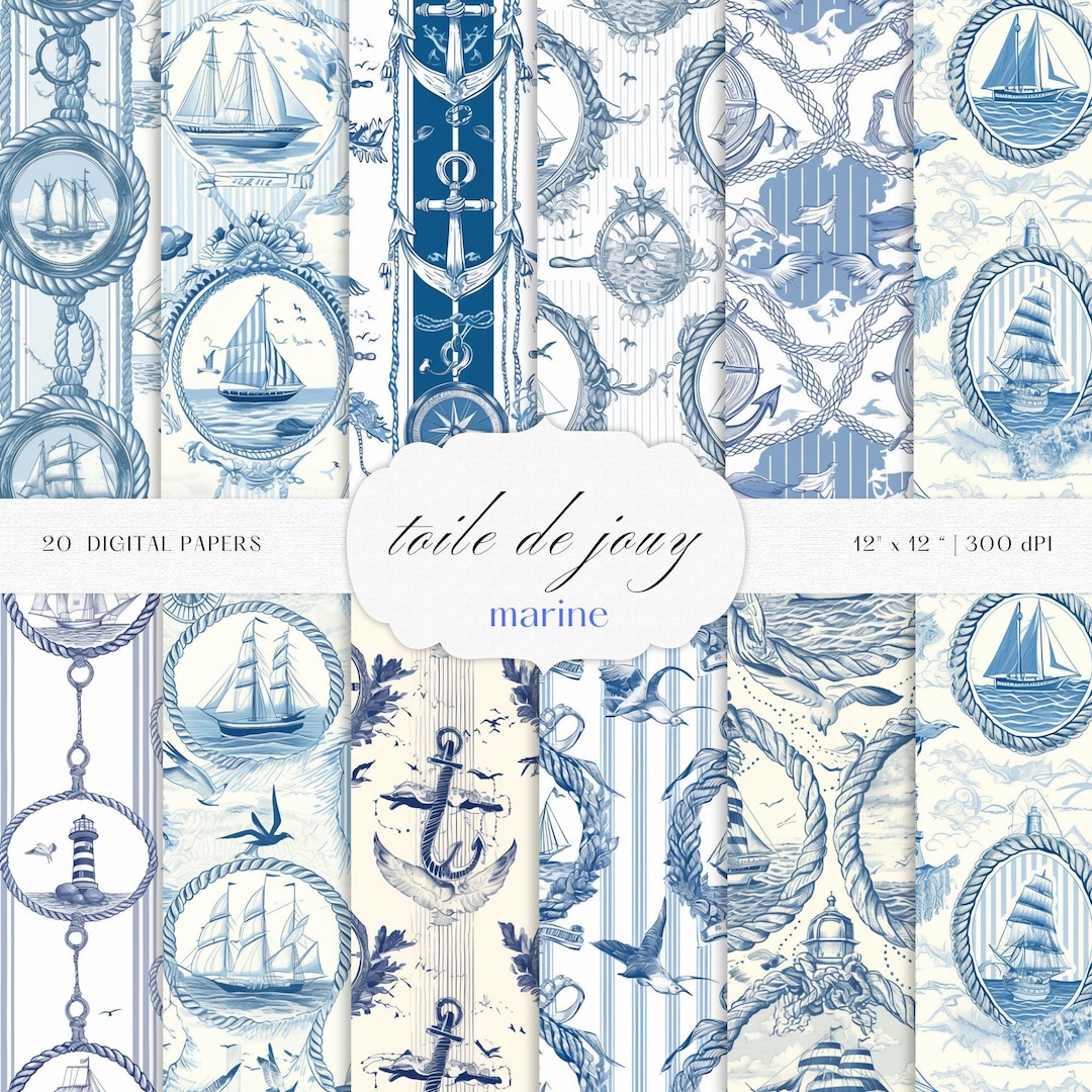 Nautical Toile De Jouy Seamless Patterns – Marine PNG Designs (digital ...