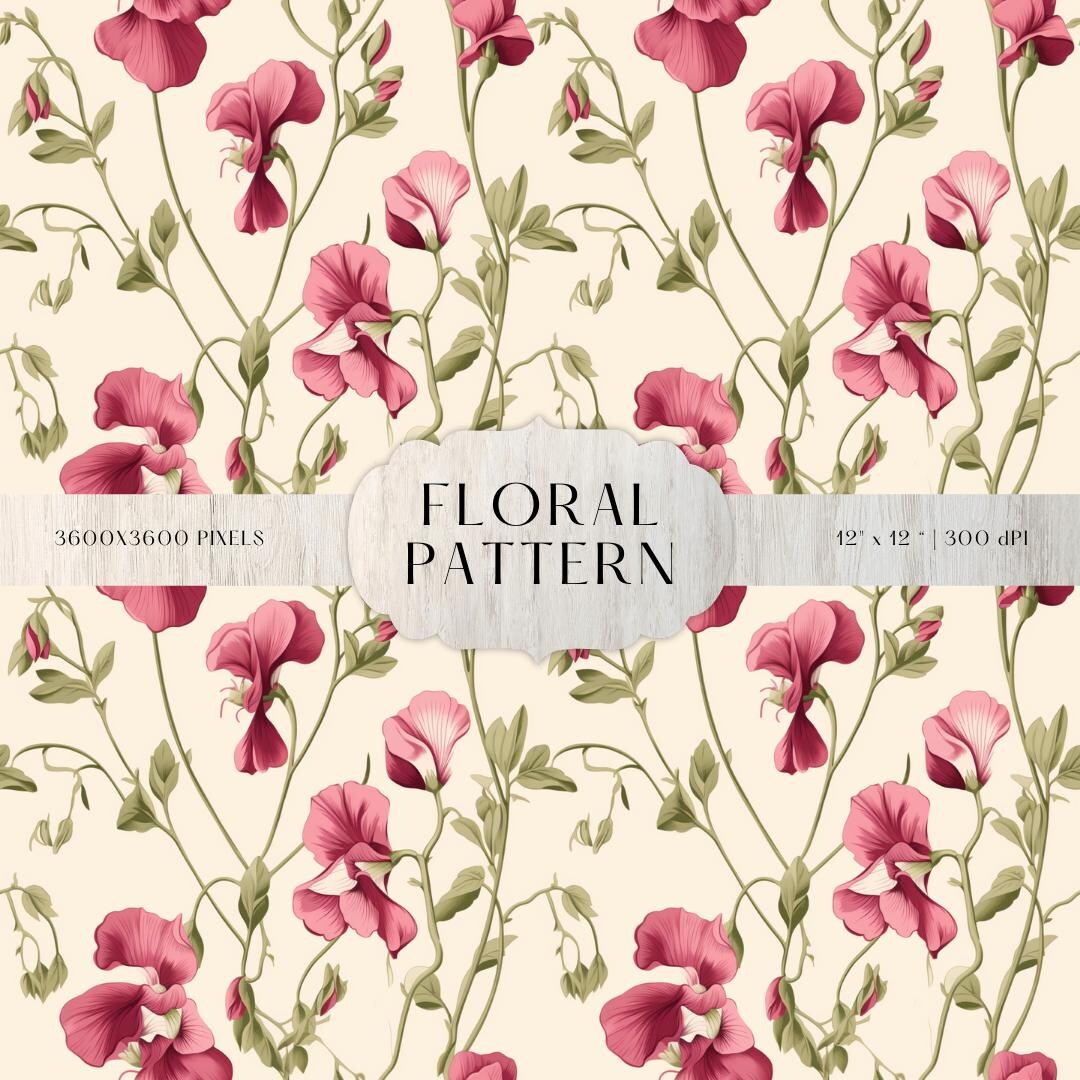Pink Sweet Pea Floral Pattern | Seamless PNG Digital Download - Etsy