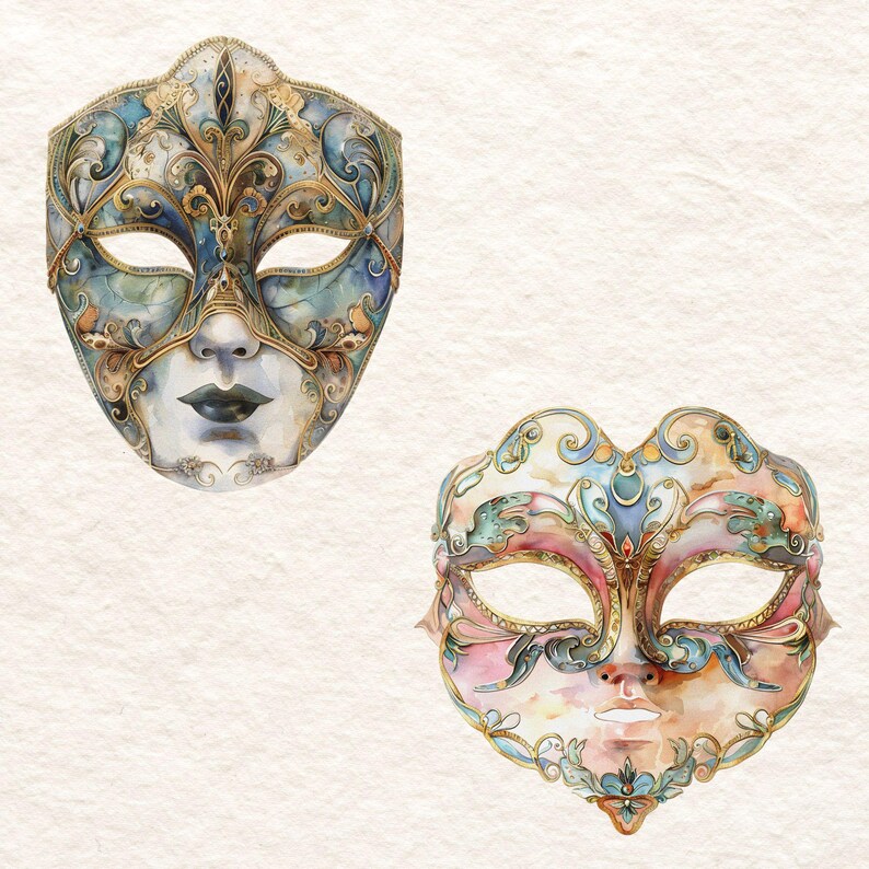 Watercolor Masquerade Mask Clipart | Gold Filigree Renaissance PNG ...