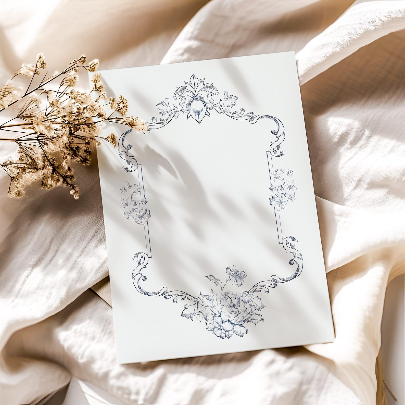 Floral Wedding Crest Frame PNG | Elegant Fine Line Design (digital ...