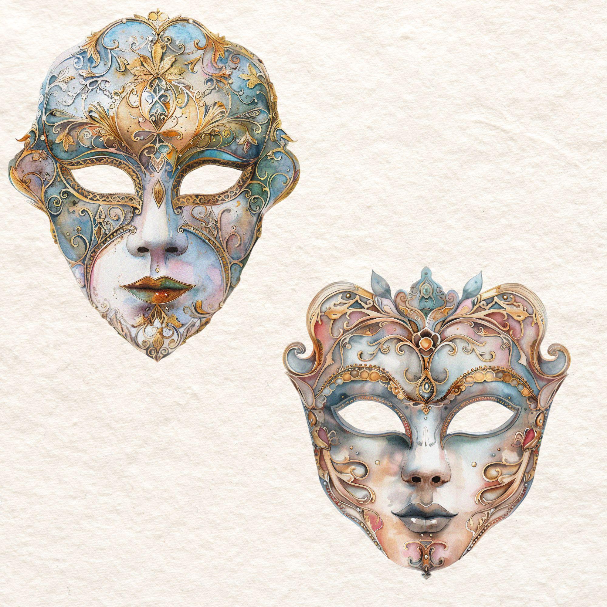 Watercolor Masquerade Mask Clipart | Gold Filigree Renaissance PNG ...