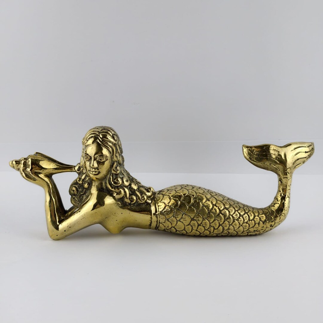 Mermaid Statue 26cm Brass Hollow Inside Home Decoration Polished Brass ...