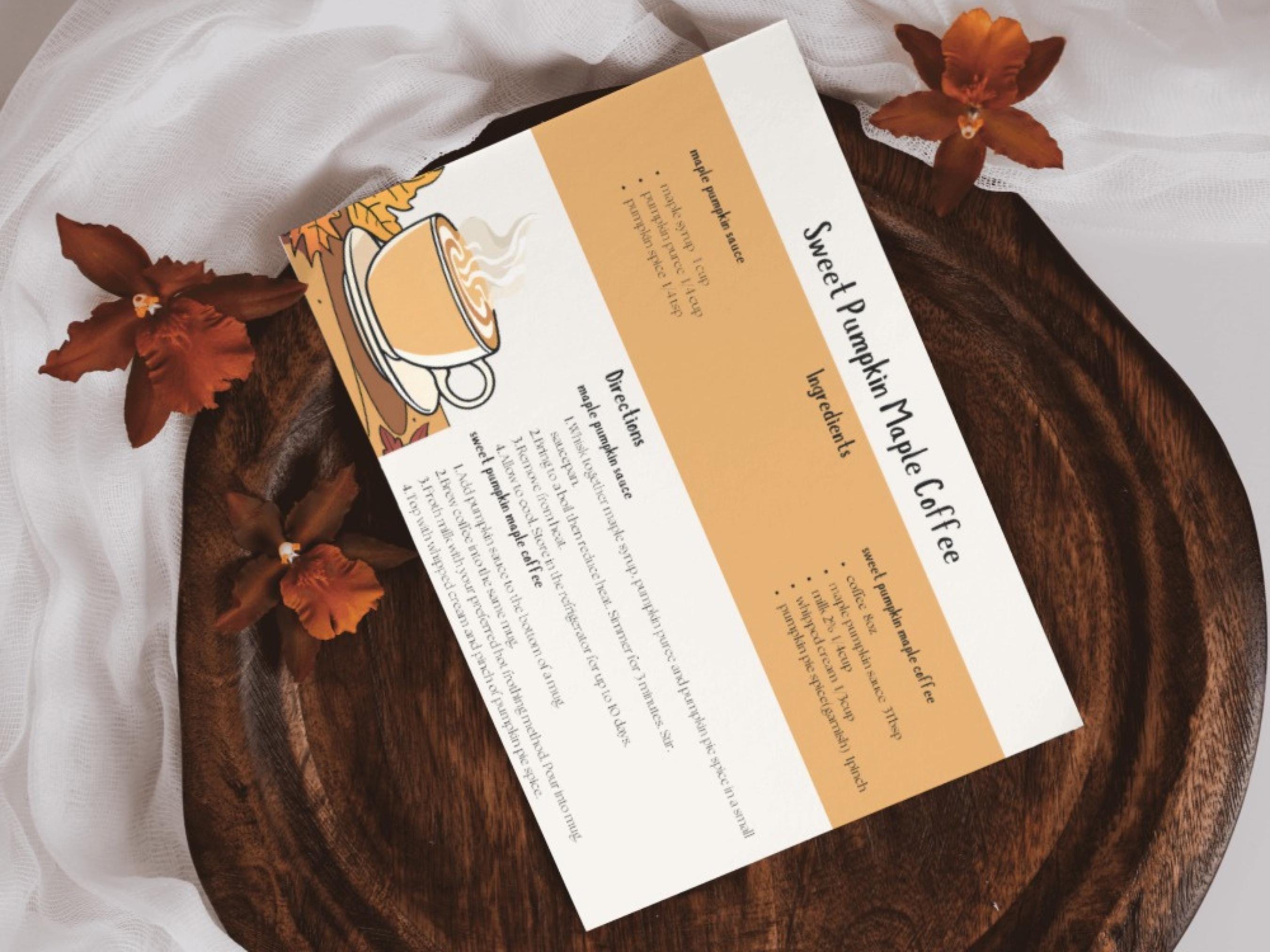 Starbucks Recipe Card, Printable Sweet Pumpkin Maple Coffee Recipe Card ...