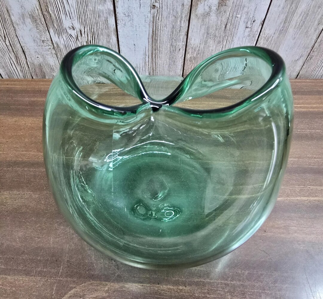 Vintage Blenko Glass Mini Pinched Double Bud Vase Sea Turquoise Green ...