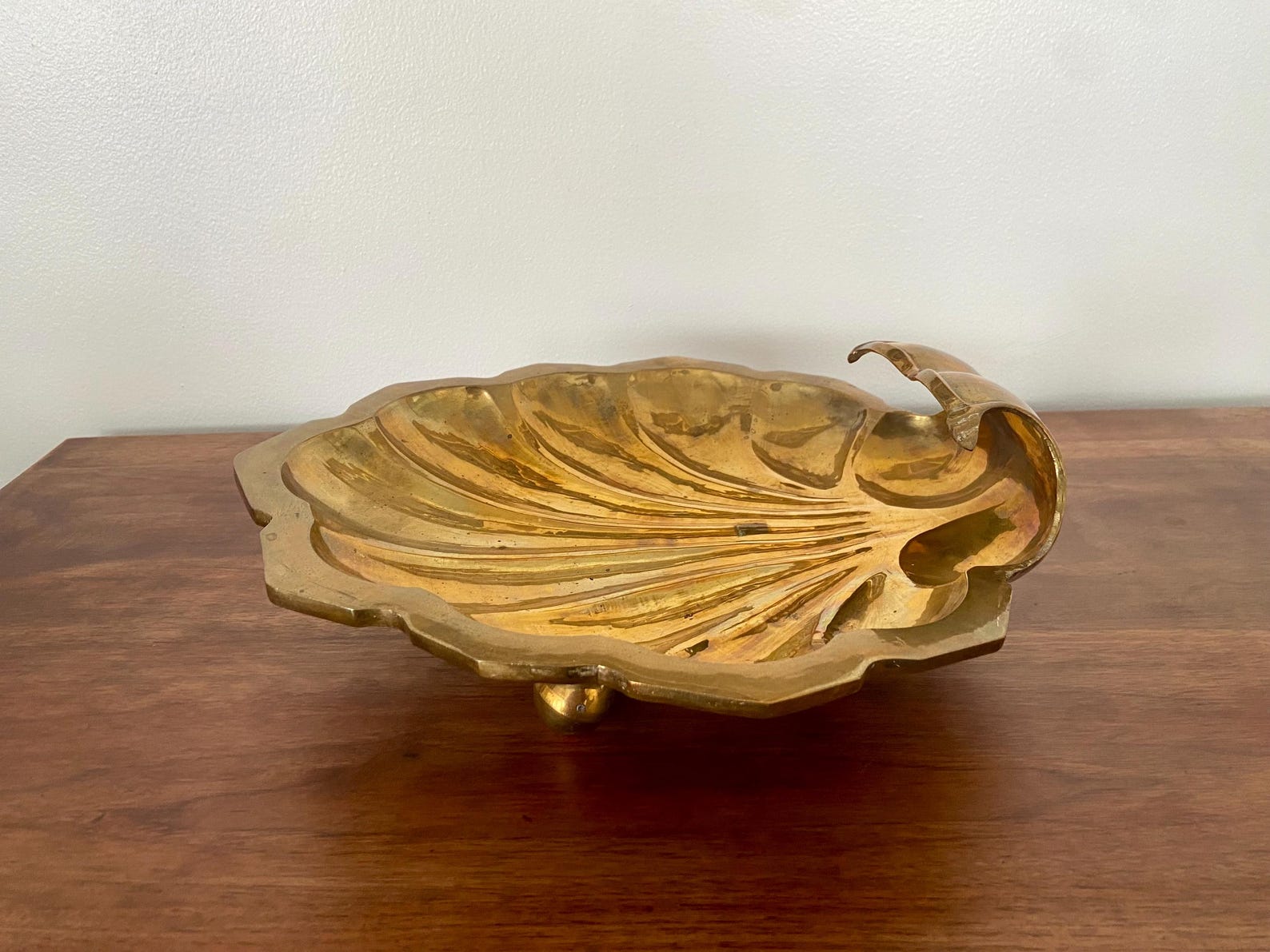 Vintage Giant Brass Footed Clam Shell Dish - Etsy