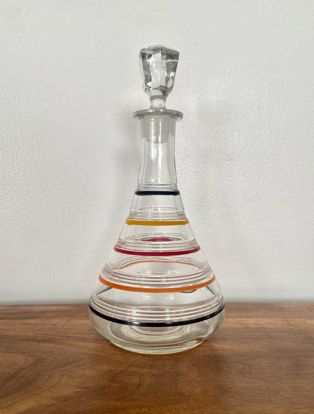 Vintage Anchor Hocking Art Deco Colorful Striped Glass Liquor Decanter ...
