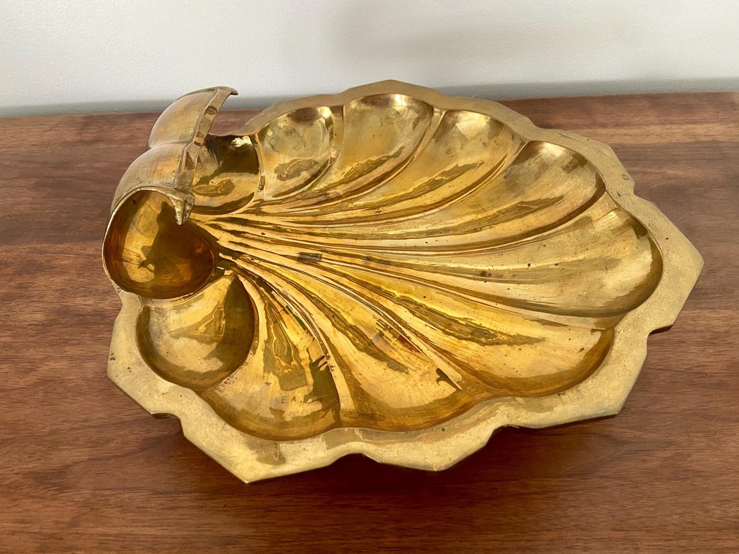 Vintage Giant Brass Footed Clam Shell Dish - Etsy