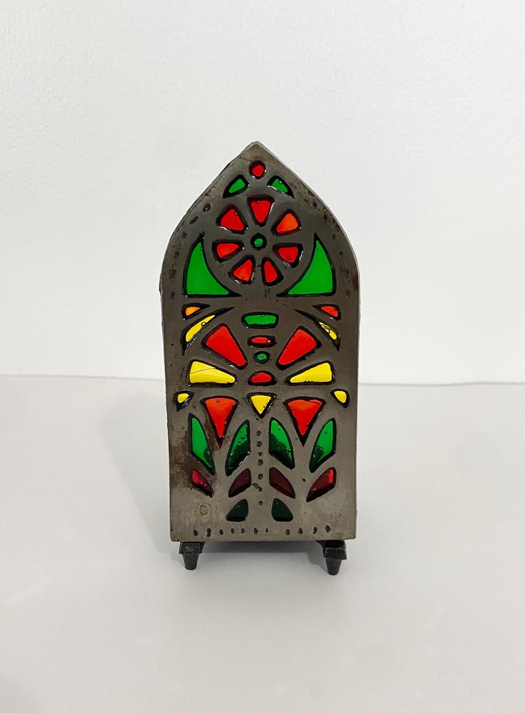 Vintage Gothic Stained Glass Mosaic Church Window Candle Holder ...