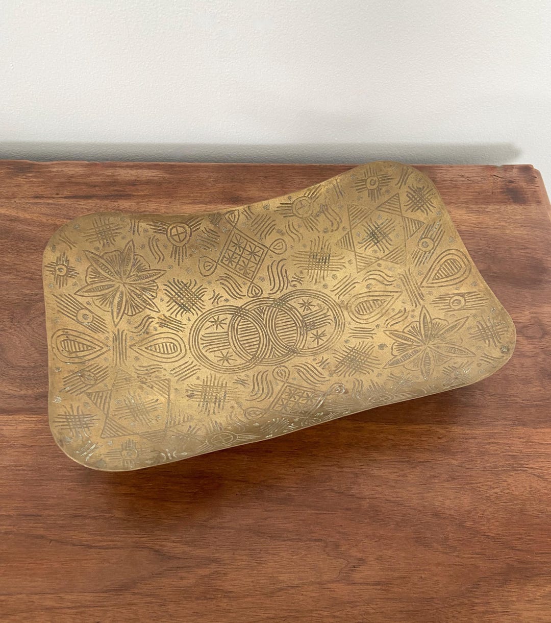 Vintage Etched Brass Footed Tray – Mid Century Boho Decorative Dish ...